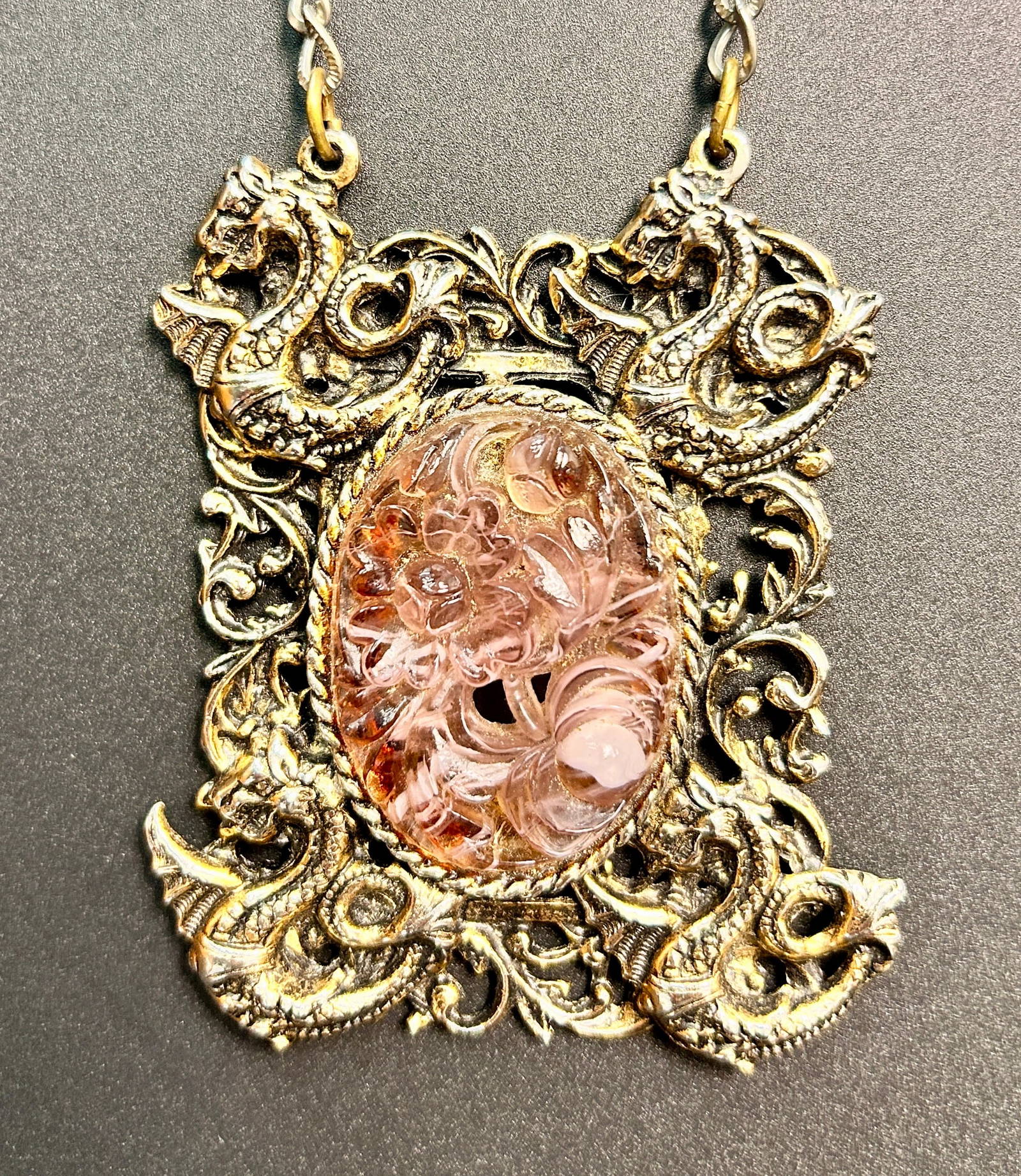 Vintage Les Bernard Dragon Framed Carved Floral Flower Pendant - Jun 01 ...