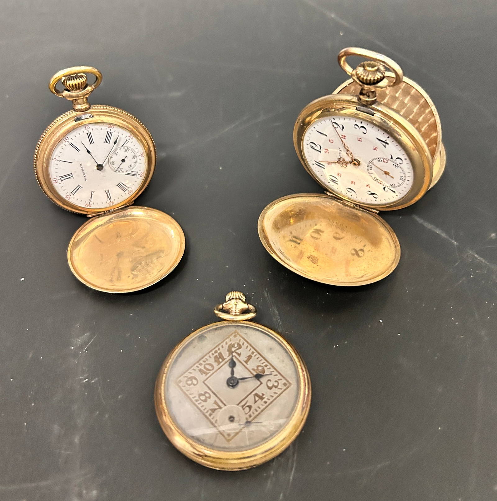 3 Pocket Watches Inc. Drusus 160800, Awc Co. Waltham Cashier 302377 ...