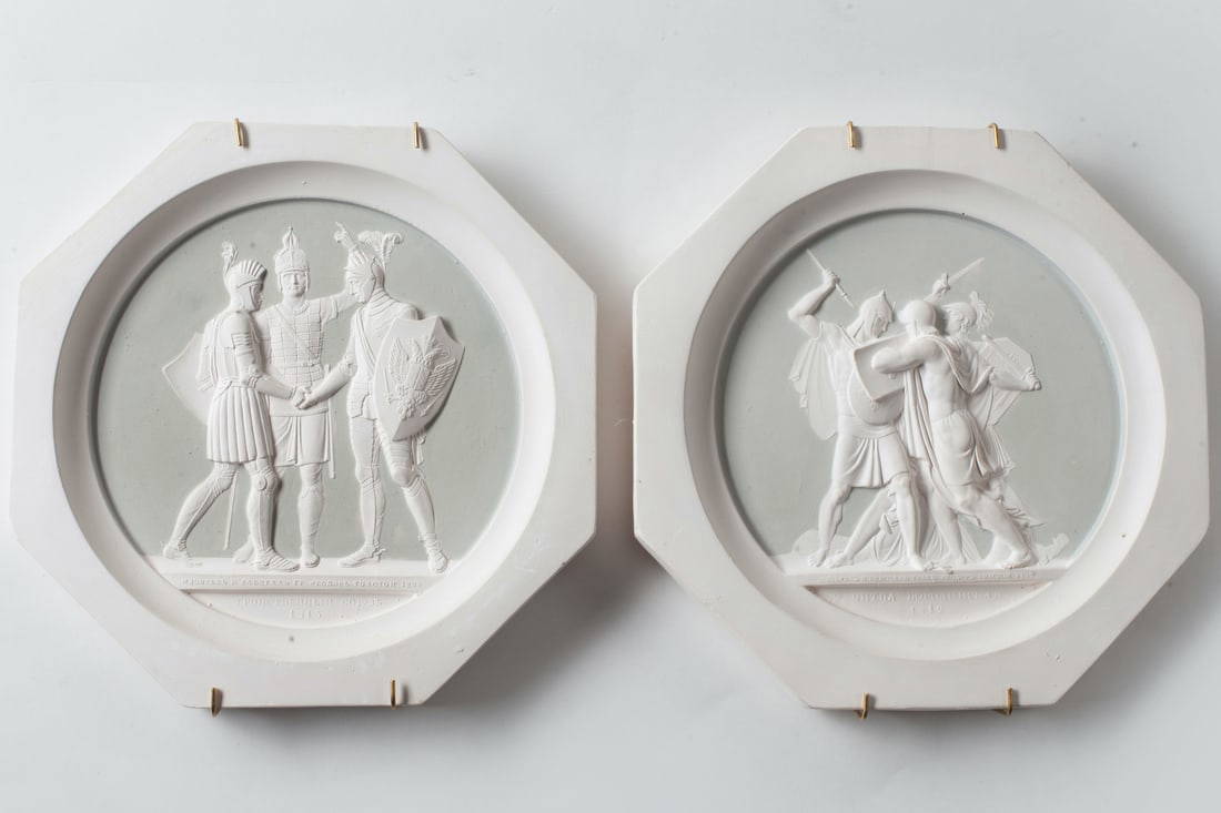 Two Russian Plaster Cast Plaque After Feodor Tolstoy Auction
