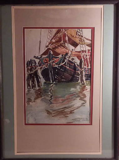 Frank Wallis "ship Docking" Signed, W/c