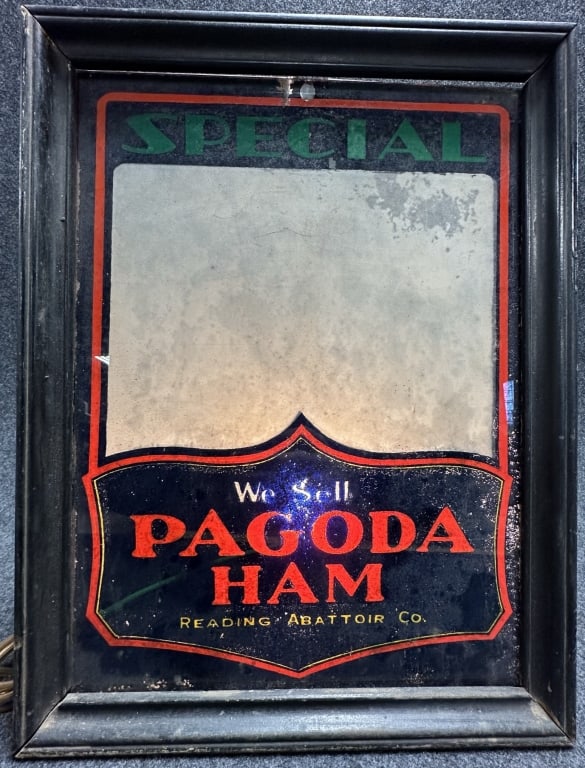 Pagoda Ham Lighted Glass Metal & Wood Advertising Countertop Display ...