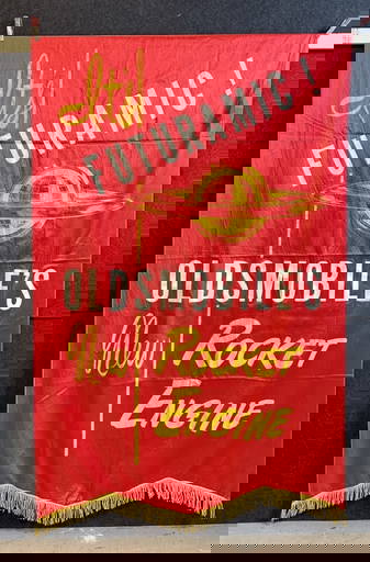 It Futuramic Oldsmobile's New Rocket Engine Silk Dealership Banner