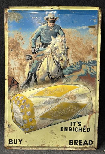 Merita Bread 1953 Embossed Advertising Country Store Sign W/ Lone Ranger