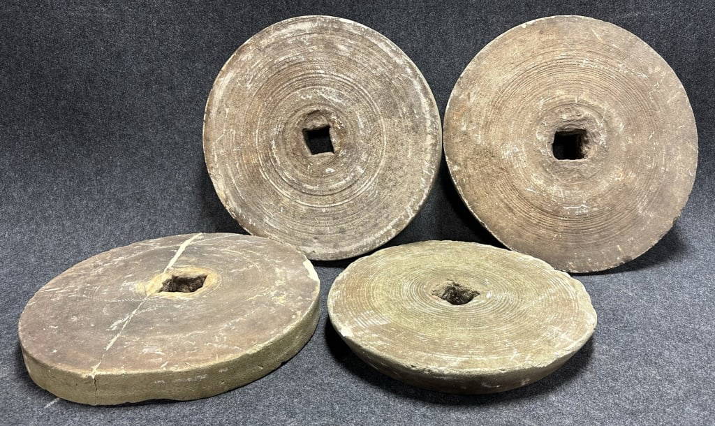 Lot Of 4 Antique Grinding Stones Auction