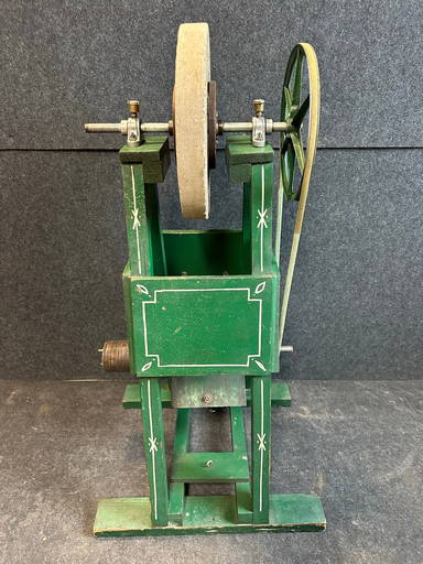 Antique Belt Driven Green & White Painted Grinding Stone