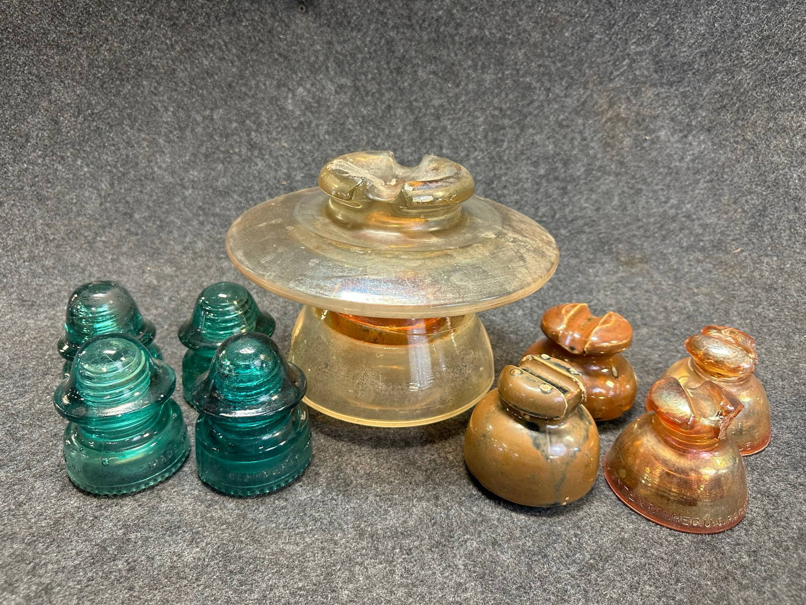 Large Lot 9 Early Insulators: Large Irridescent Carnival Glass Pyrex, 2 ...