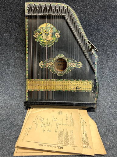 Antique Early German Guitarr Zither W/ Sheet Music