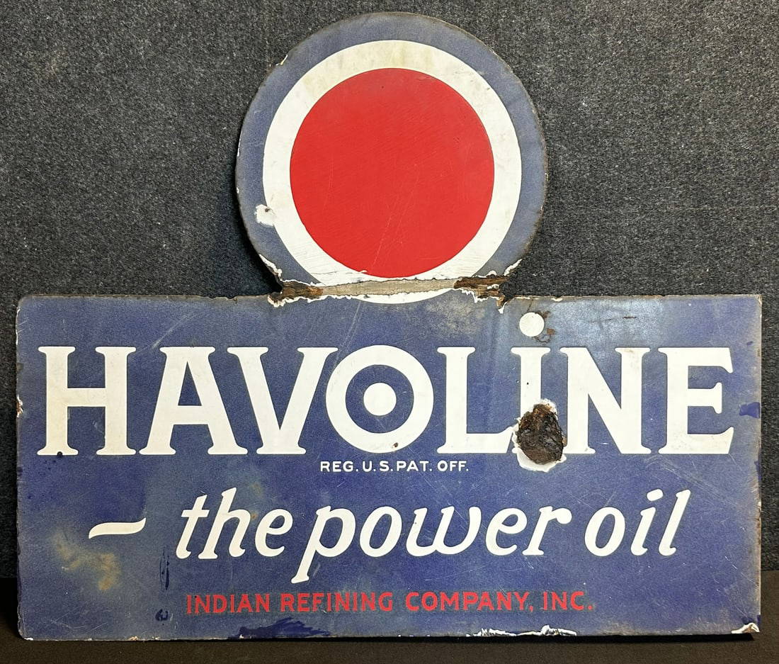 Havoline The Power Oil Indian Refining Co. Double Sided Porcelain 1920s ...