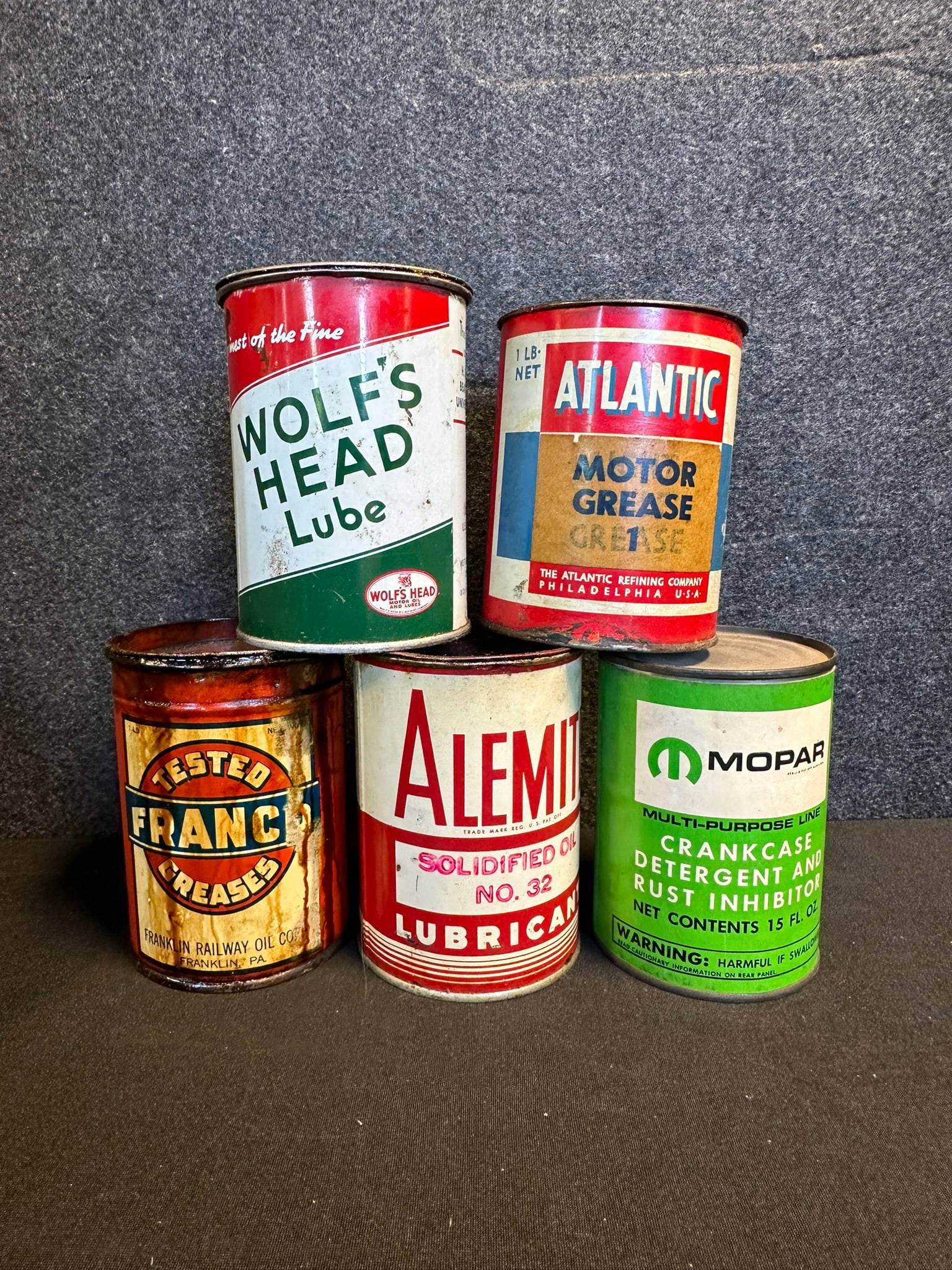 Lot Of 5 Grease 1lb Cans: Franco Franklin Railway Oil, Mopar, Alemite ...