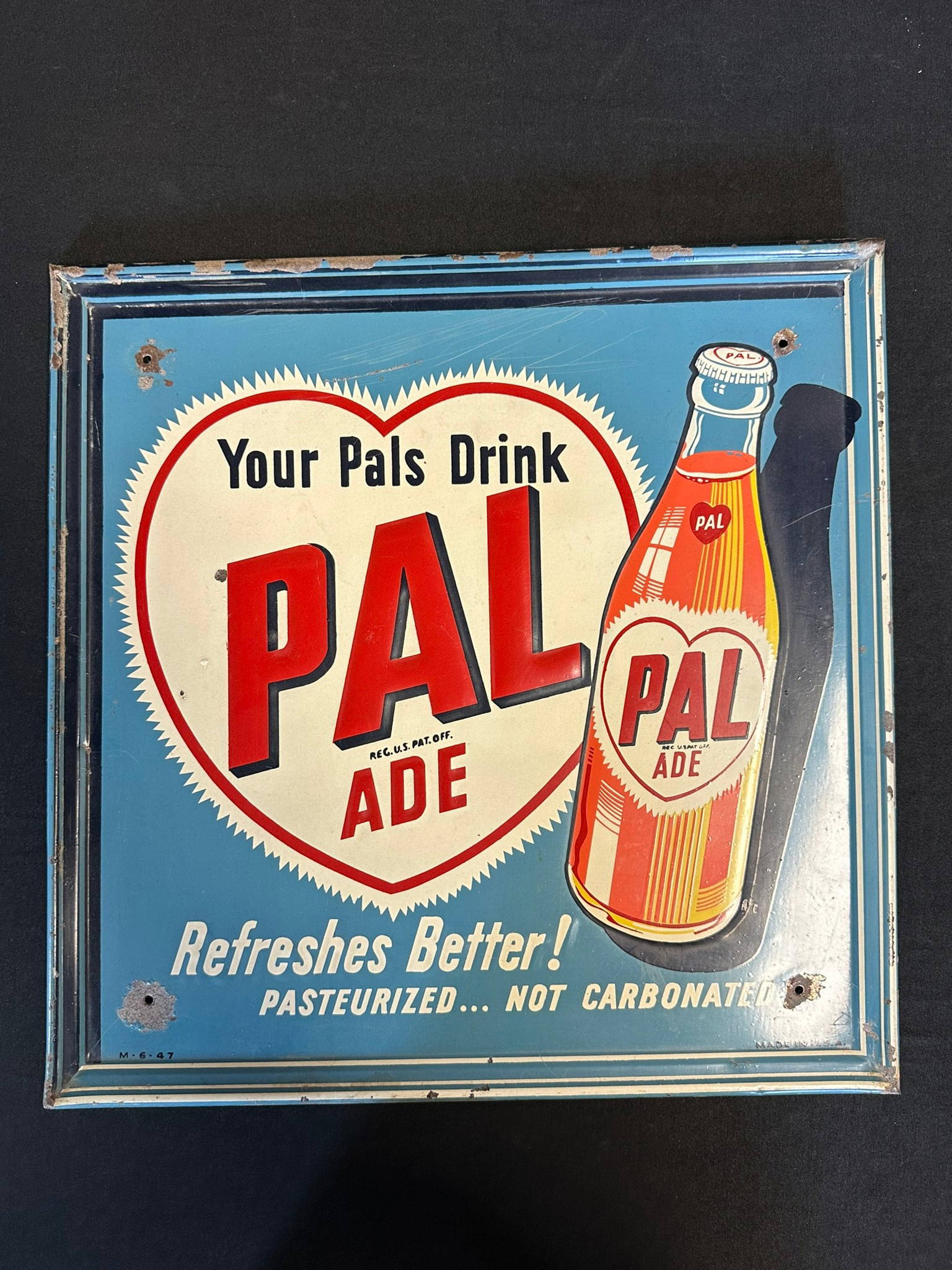1947 Pal Ade Self Framed Tin Metal Advertising Soda Pop Self Framed ...
