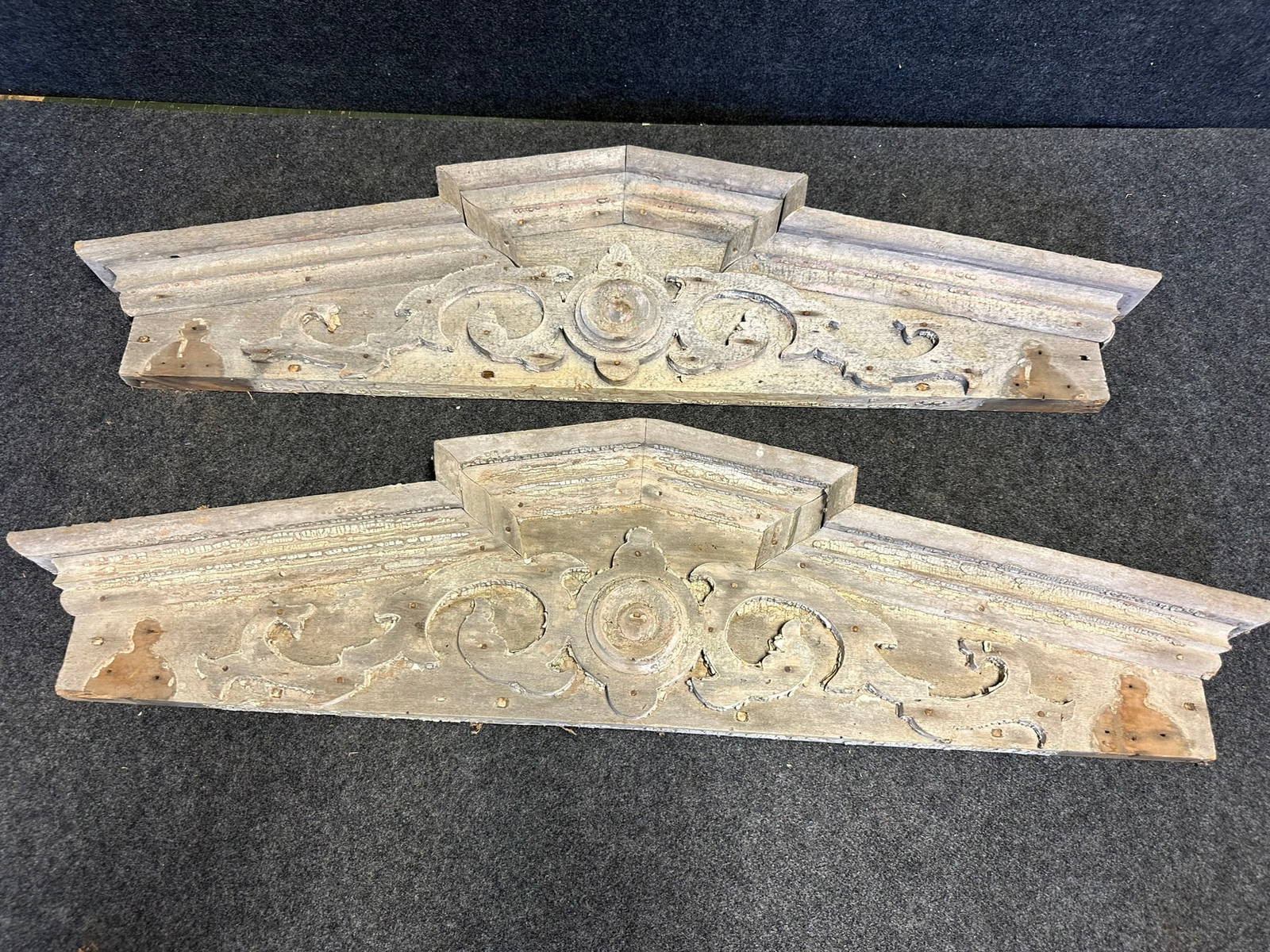 Pair Early Victorian Era Ornate Wooden Headers W/ Great White Surface ...