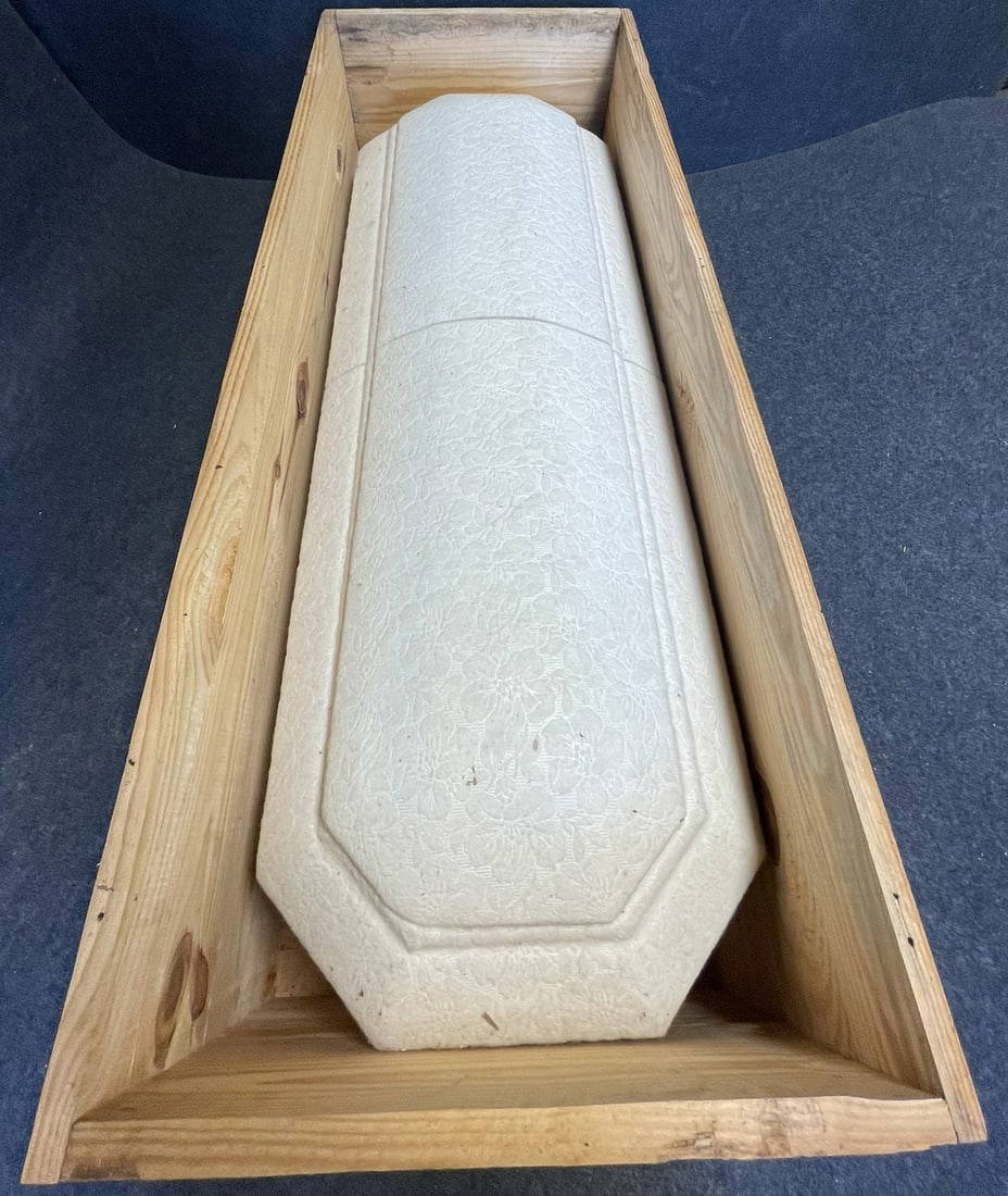 Antique White Ivory Velvet & Doeskin Original Childrens Ornate Casket W ...