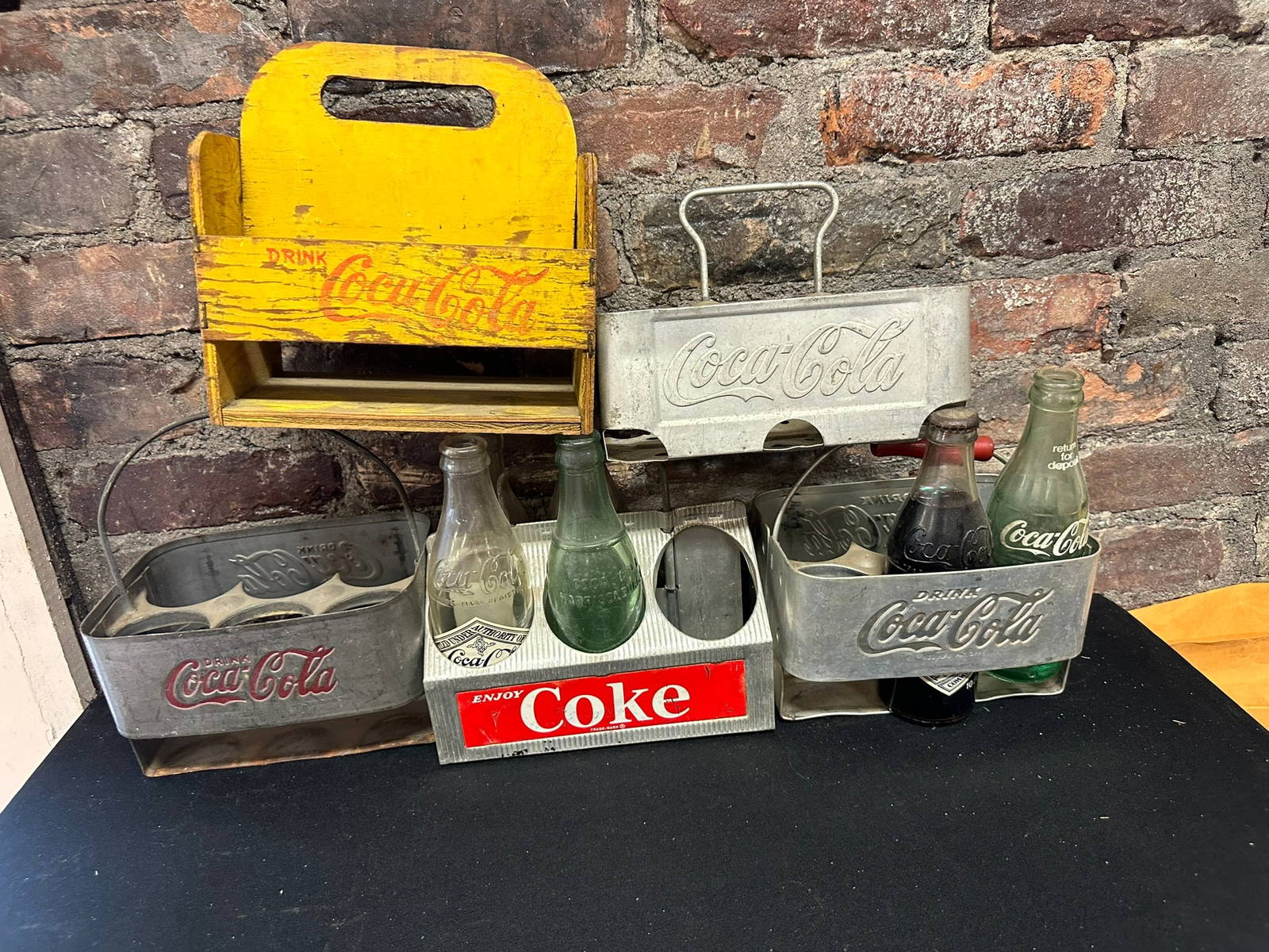 Lot Of 5 Antique Coca Cola Metal Carriers W/ Assortment Of Old Bottles ...