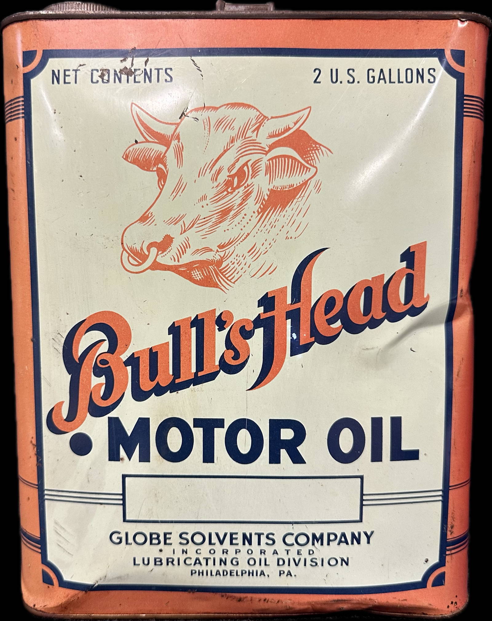 Bull's Head 2 Gallon Motor Oil Can By Globe Solvents Co Philadelphia Pa ...
