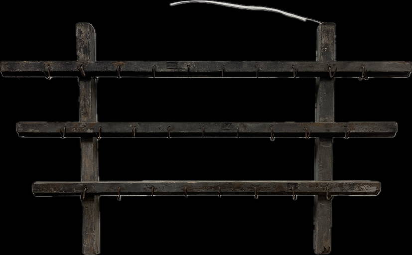 Antique 3 Tier Gray Painted Butchering Game Rack W/ Wrought Iron Hooks