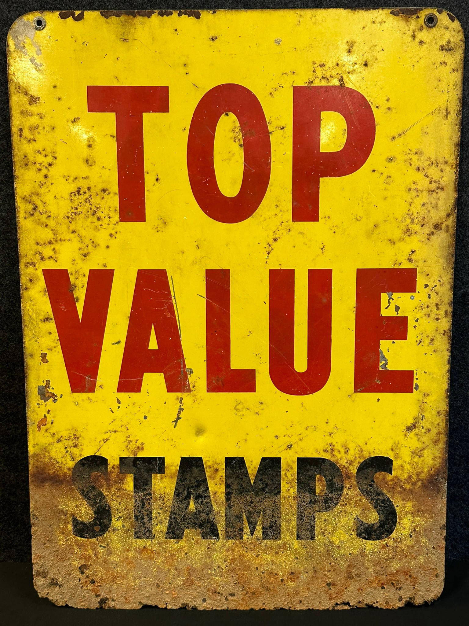 Top Value Stamps Double Sided Painted Metal Advertising Sign Auction