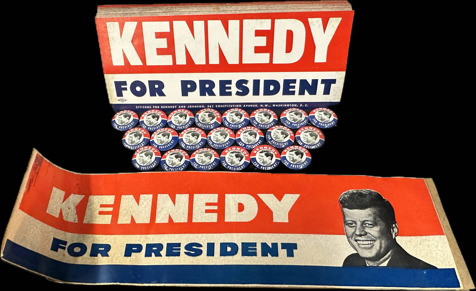 Large 1960 Jfk Kennedy For Auction Pinback & Sticker Lot 21pinbacks ...