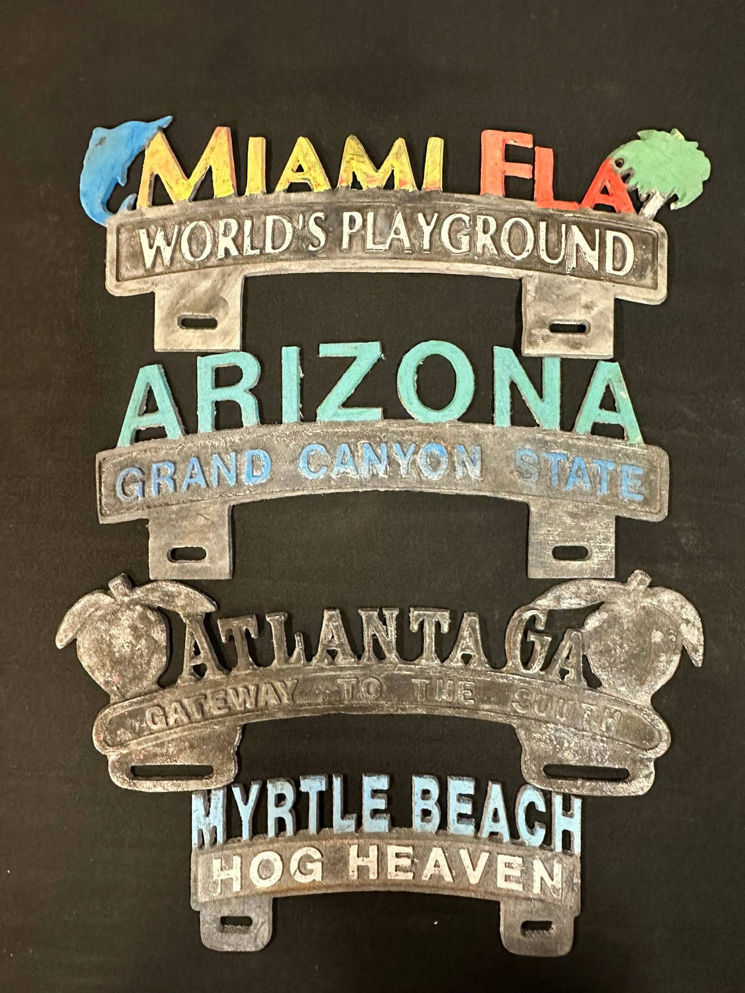 Lot 4 Original Cast Aluminum License Plate Toppers Miami Fla Arizona ...