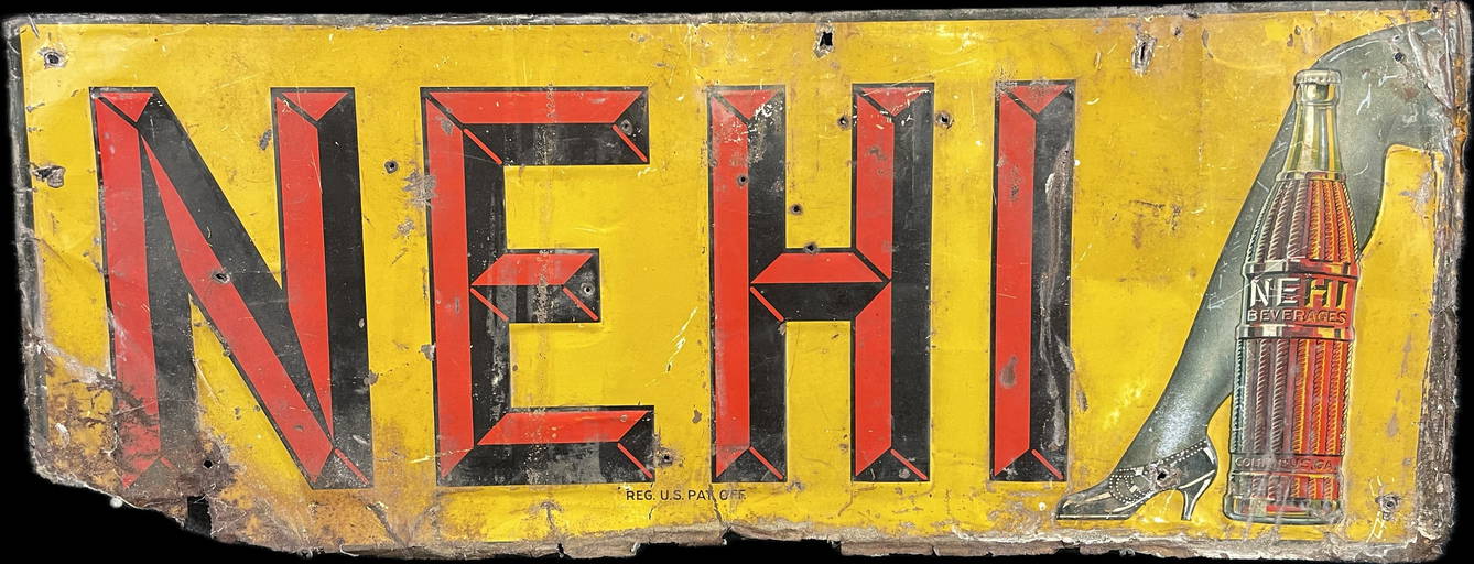 Nehi Tin Advertising 1930s Painted Metal Leg Sign