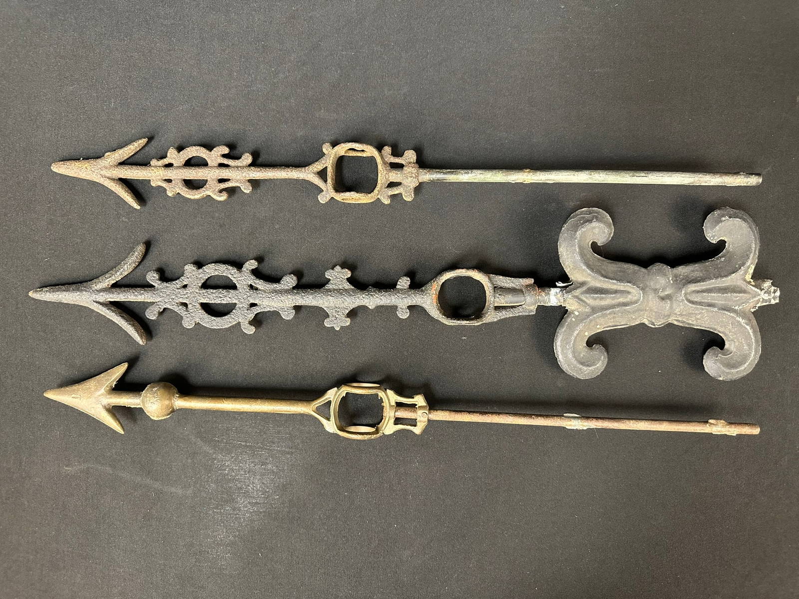 Lot Of 3 Weather Vane Directional Brass Cast Iron Rods Fleur De Lis Auction