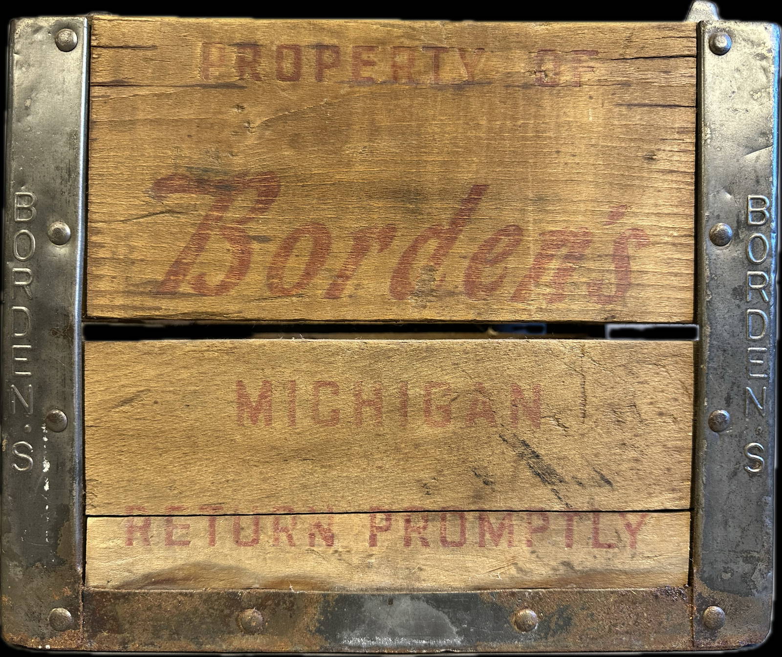 Early 1900s Wooden Bordens Dairy Milk Crate Michigan Dairy Auction