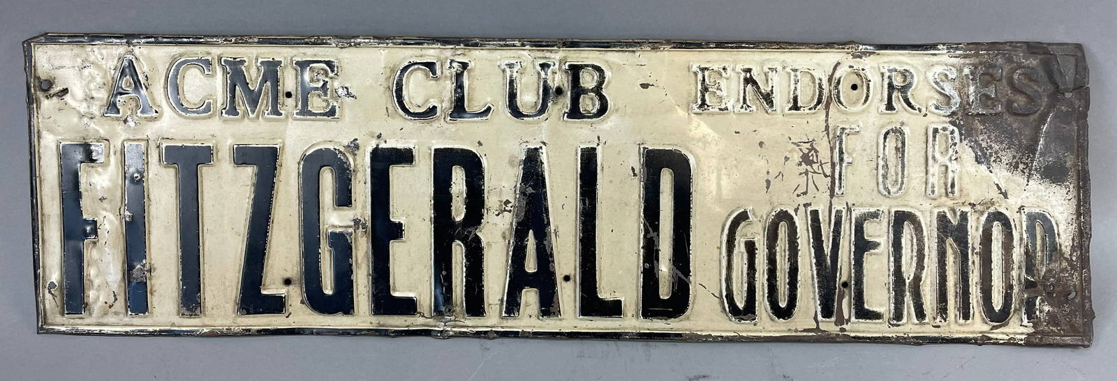 1930s Era Acme Club Fitzgerald Governor Tin Sign Grand Ledge Auction