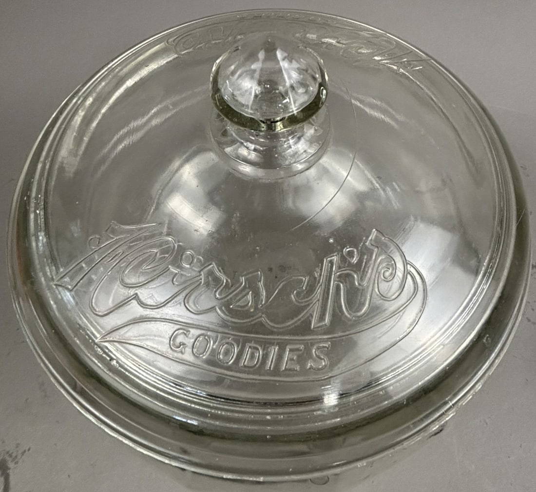Hirsch's Goodies 1920s Embossed Glass General Store Candy Jar Auction