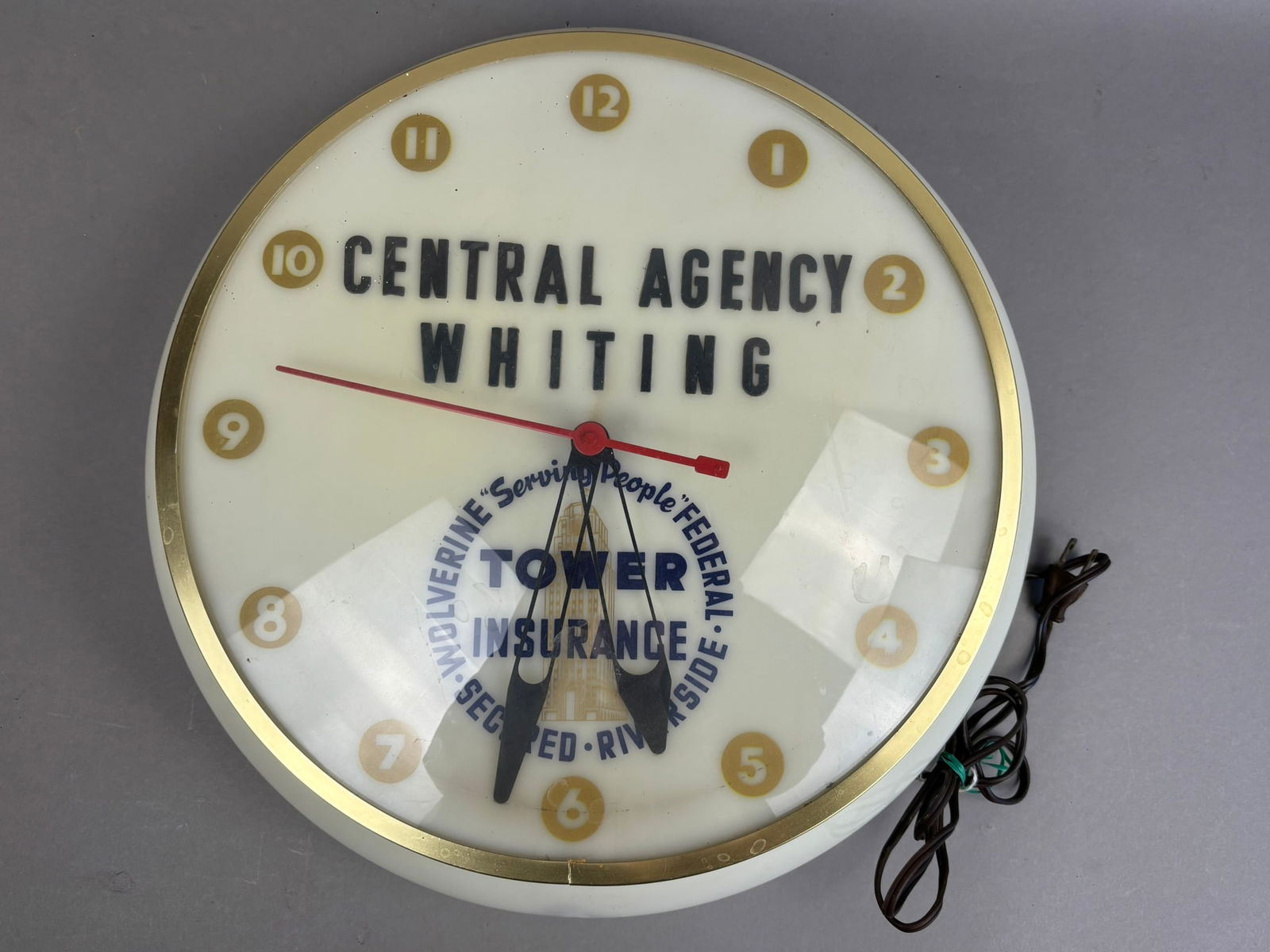 40s Tower Insurance Lighted Advertising Clock Dualite Auction