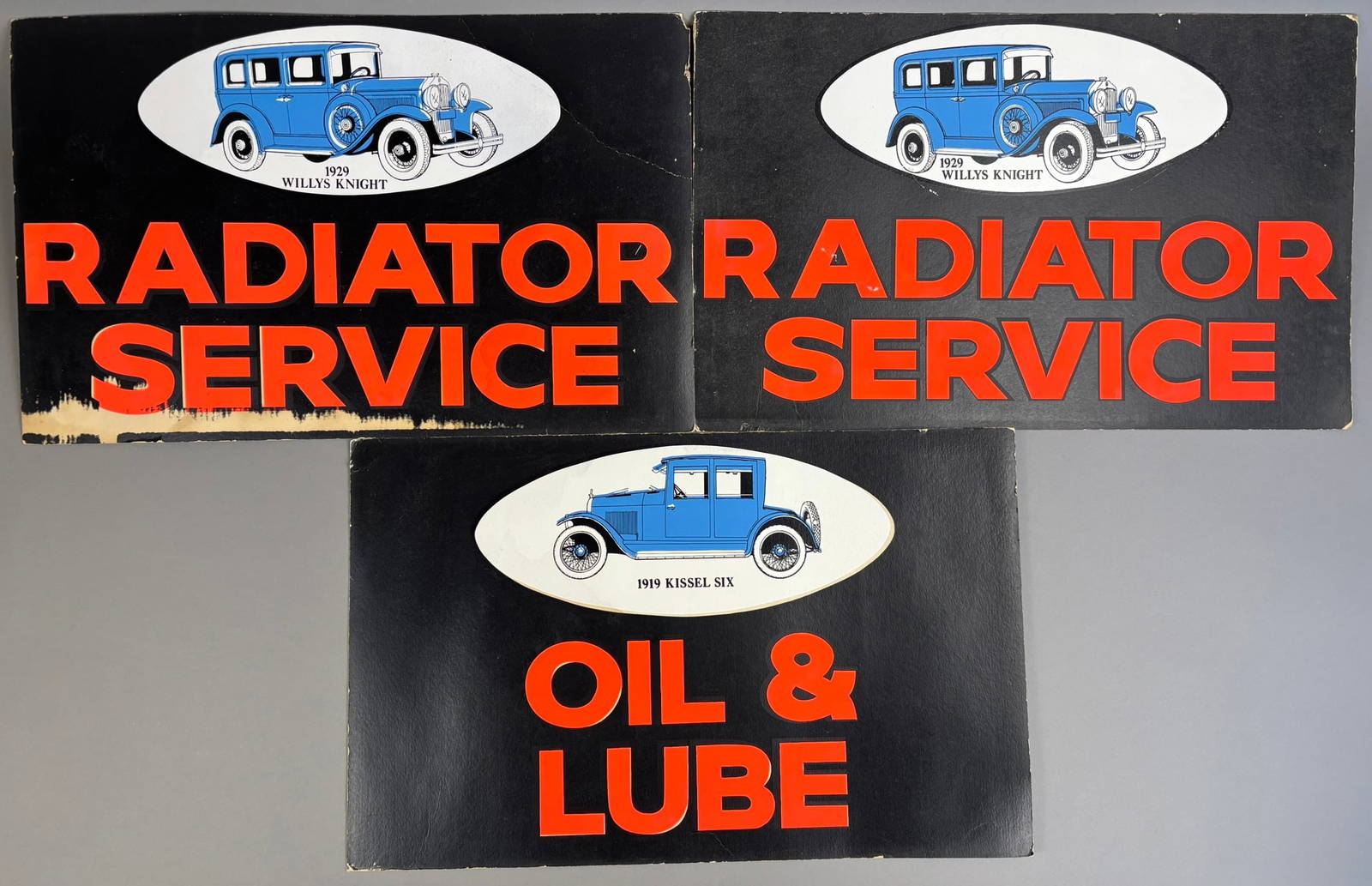 3 Radiator Service Oil Lube Cardboard Signs Station Auction