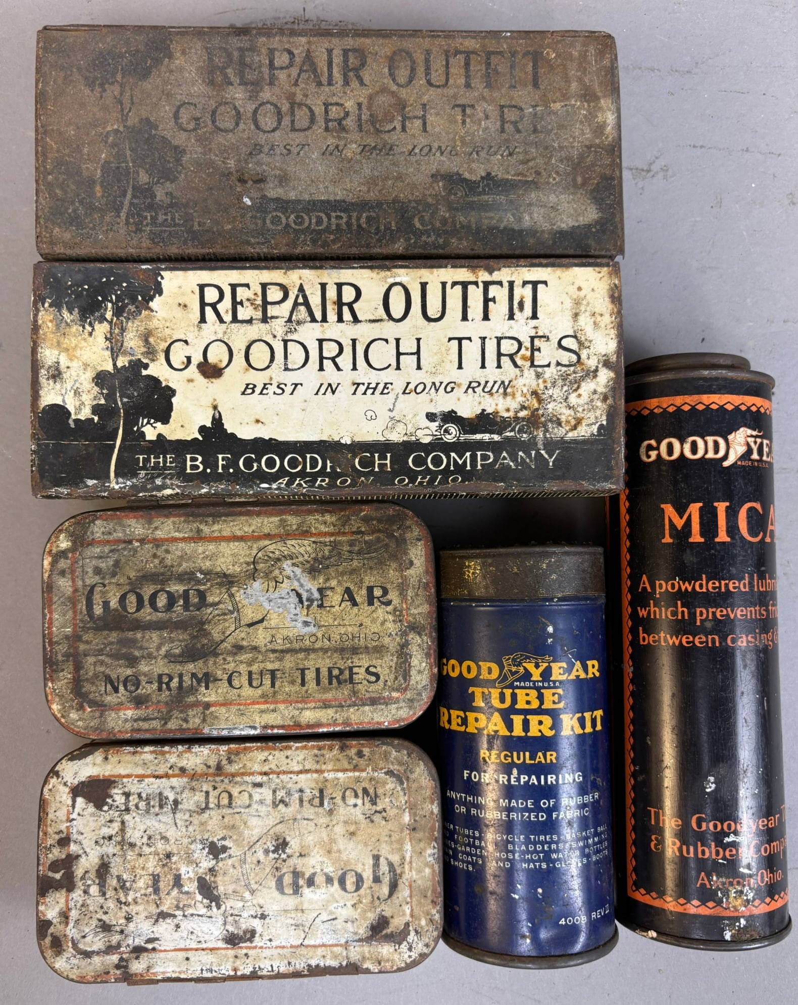 Lot 6 Goodrich & Goodyear Tube Repair Kits & Mica Powder Auction