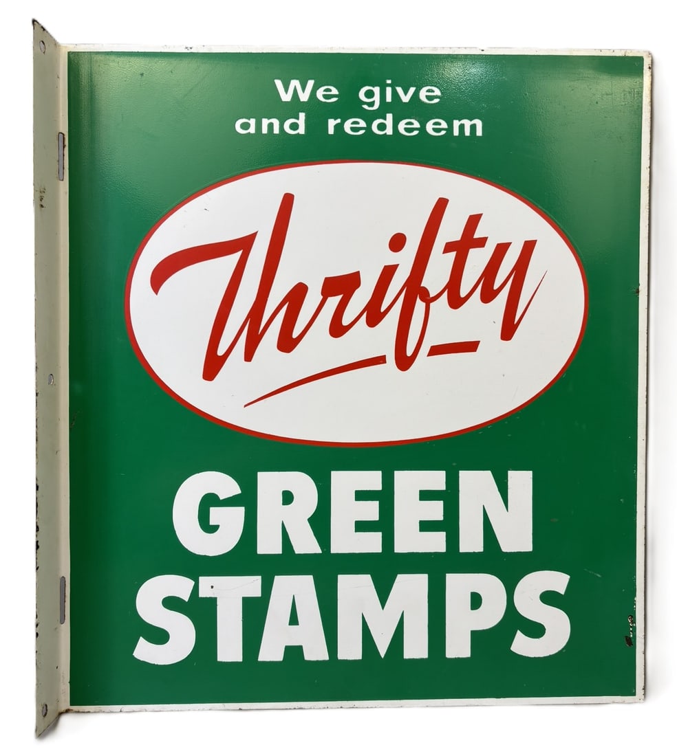 Thrifty Green Stamps Original Dst Painted Metal Sign Auction
