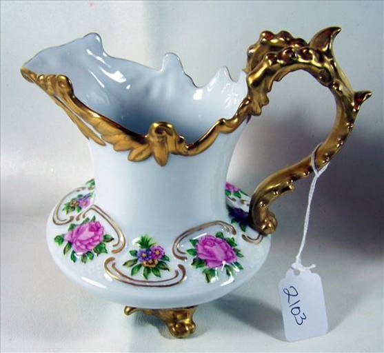 Footed Pitcher Colored Flowers