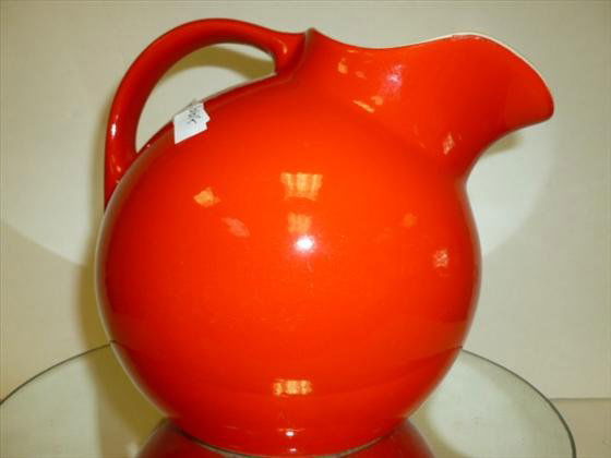 Hall pottery- red ball shape water pitcher 7"