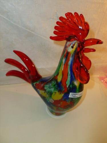 Murano Glass Chicken With Red Tail And Head