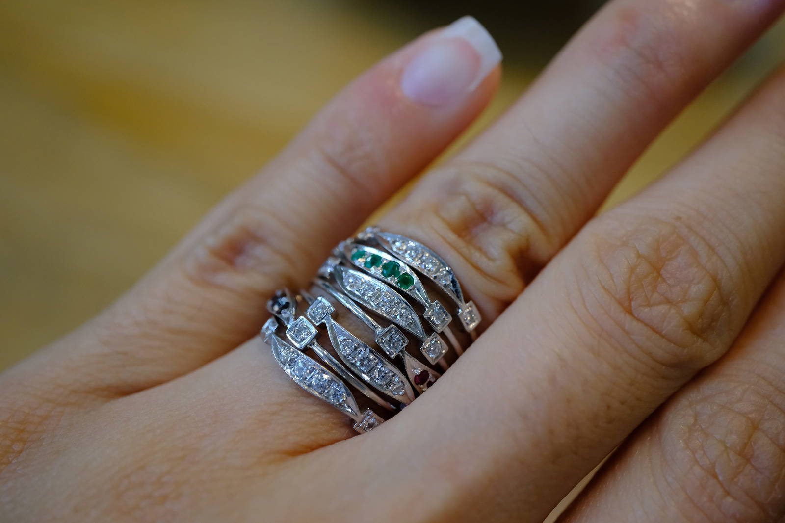 Ruby, Sapphire, Emerald And Diamond Stacking Rings In 14k White Gold ...