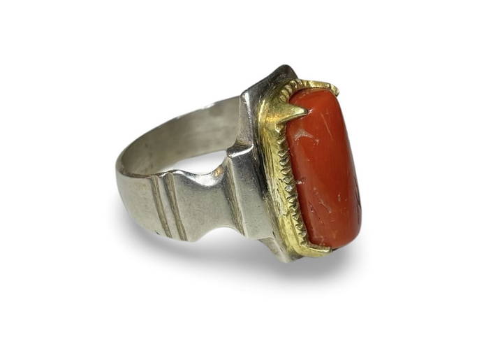 Middle Eastern Islamic Tribal Natural Tunisian Coral And Silver Ring