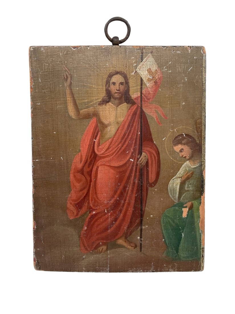 19th Century Handpainted Icon Depicting The Resurrection Of Christ Auction