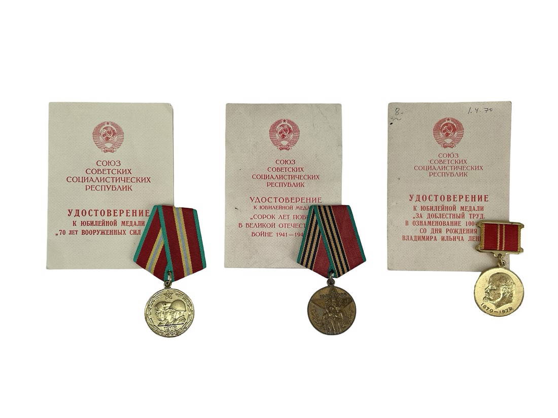 Lot Of (3) Soviet Russian Ussr Medals With Original Certificates Auction