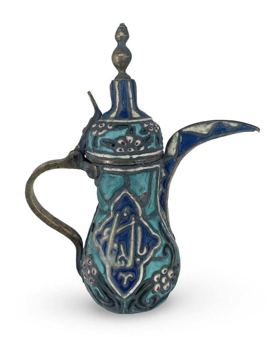 20th Century Syrian Enameled Copper Coffee Pot Auction
