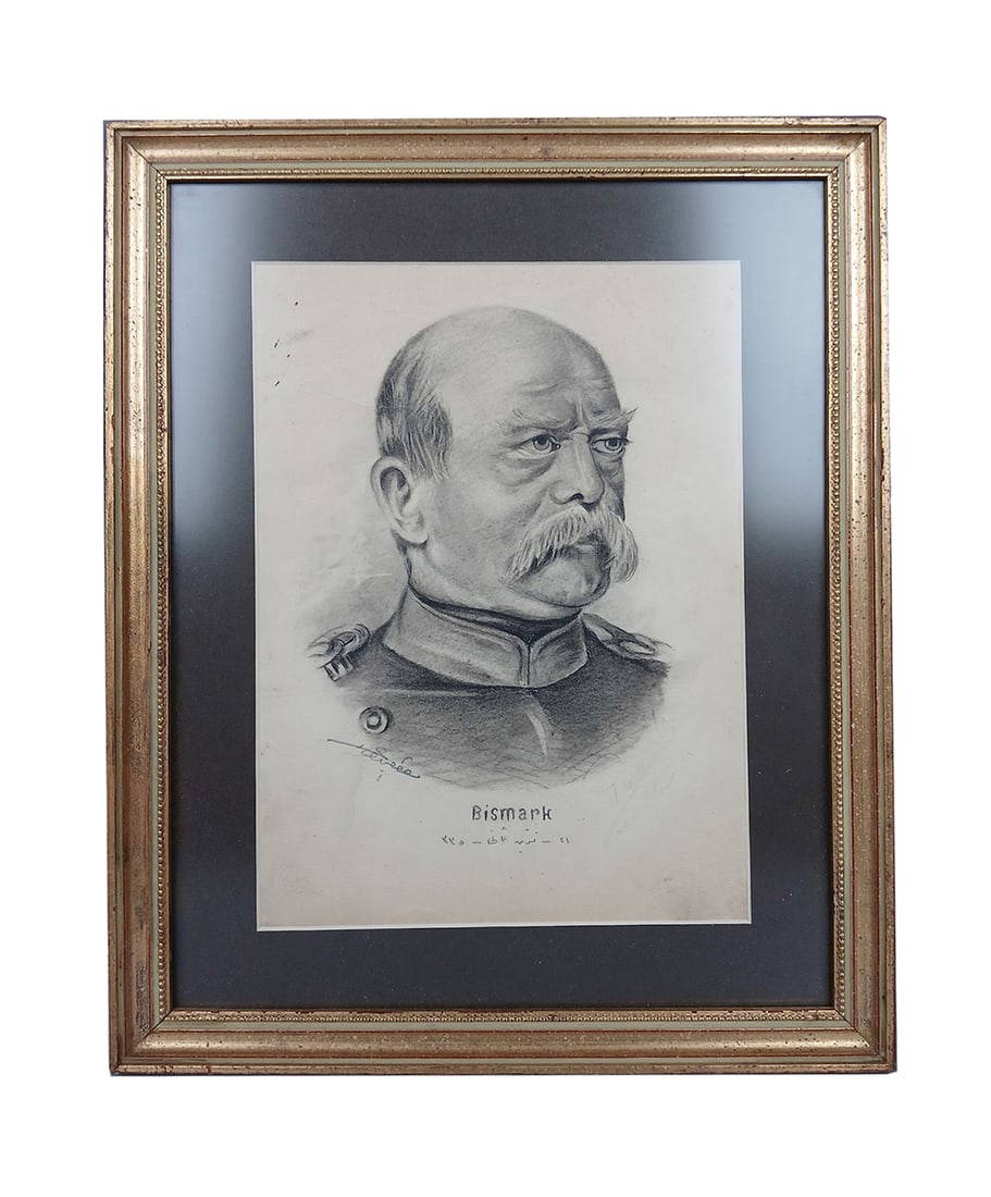 Wwi Otto Von Bismarck's Hand Drawn Charcoal Pencil Portrait Auction