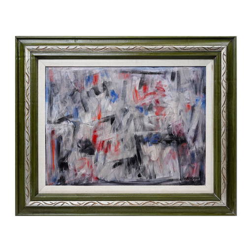 Artist B. Lieberman Mcm Abstract Green, 2001,frame 33 In. X 26 In.