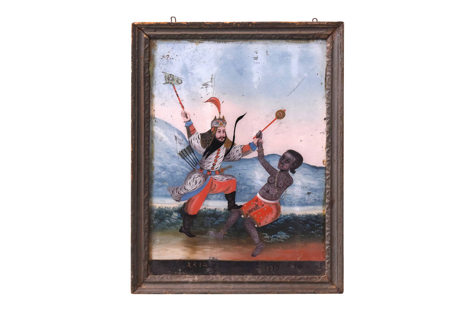 A Reverse Glass Painting Of The Iranian Hero Rustam Slaying The White ...