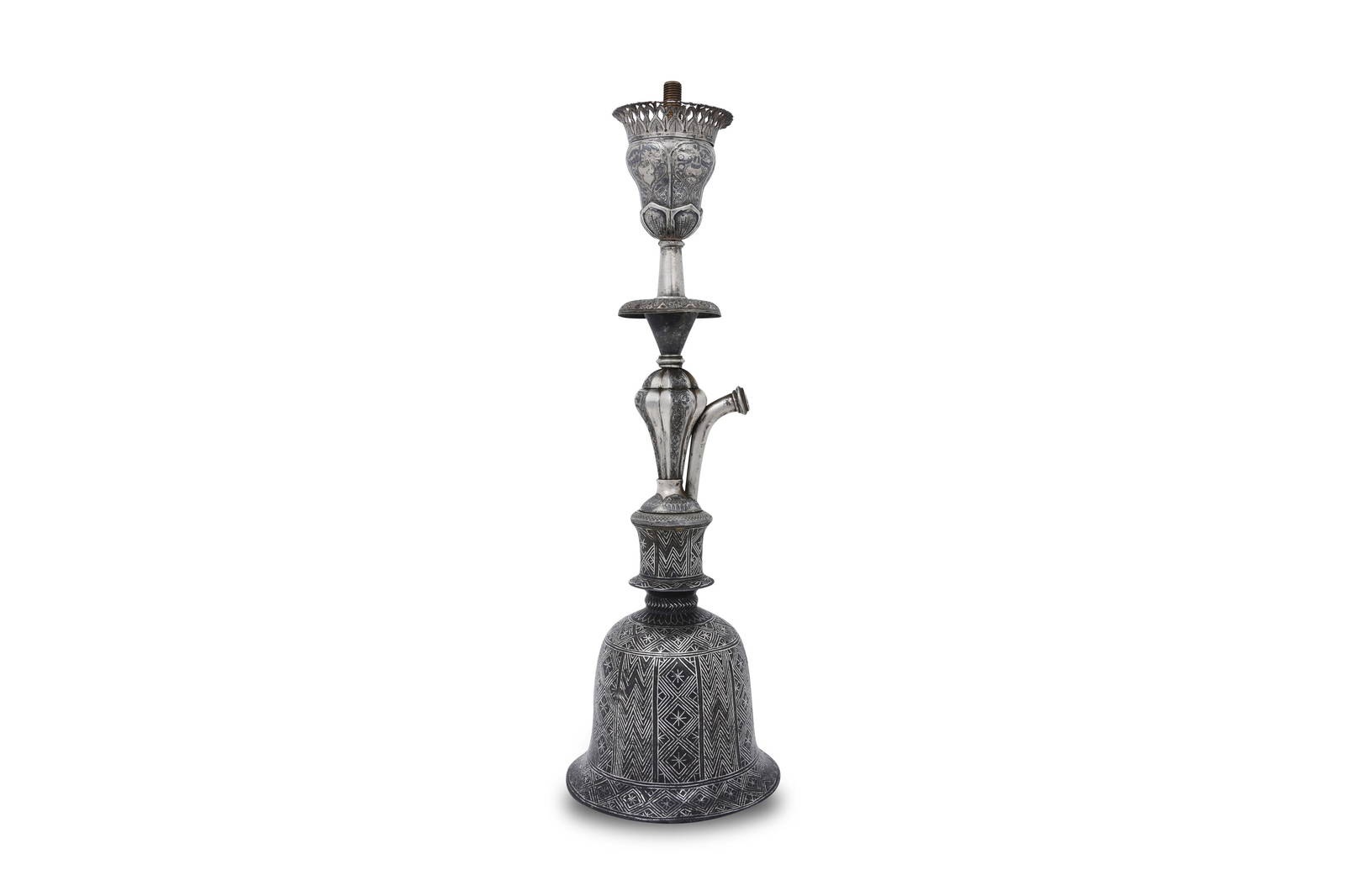 An Indian Bidri Silver Inlay Huqqa Base With An Ottoman Silver And ...