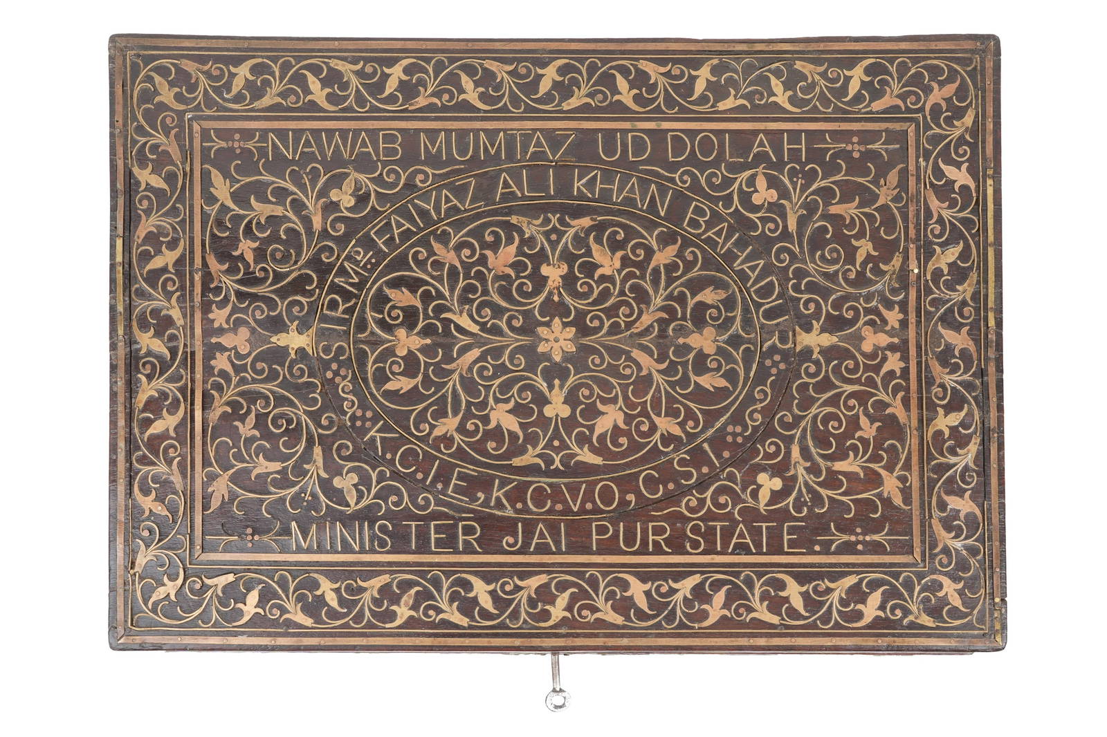 A Brass Wire-inlaid Carved Wood Writing Box Belonging To The Minister ...