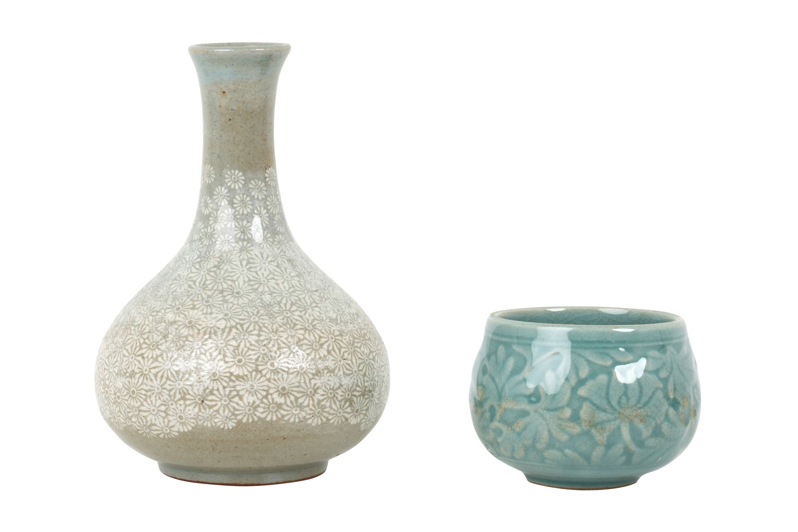 A Korean Sanggam Slip-decorated Vase And A Blue-glazed Incense Burner ...