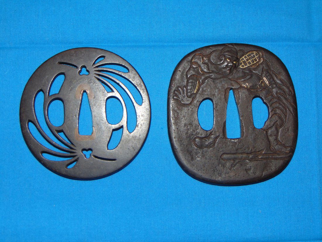 Antique Japanese Samurai Sword Handguard, Tsuba Pair Auction