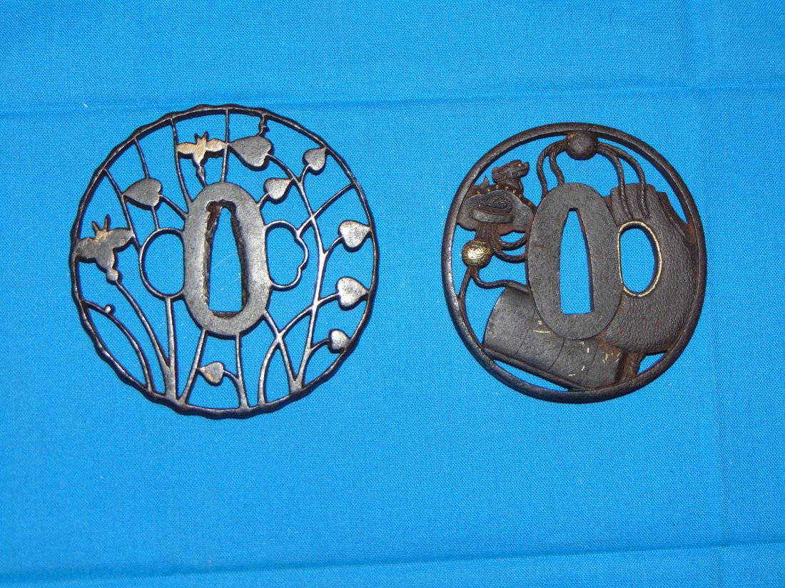 Antique Japanese Samurai Sword Handguard, Tsuba Pair Auction