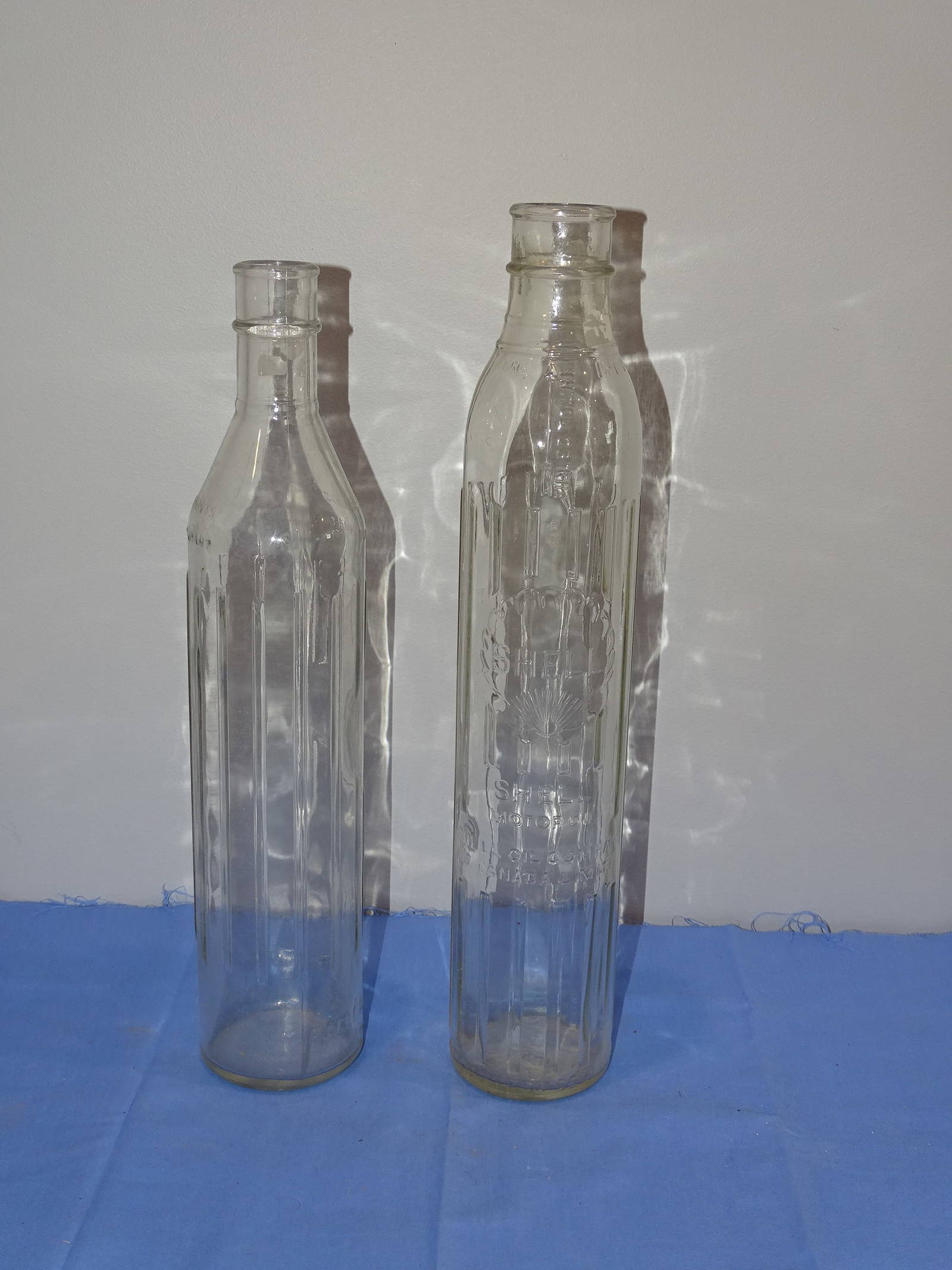 Vintage Pair Of Old Tall Glass Shell Oil Bottles Auction