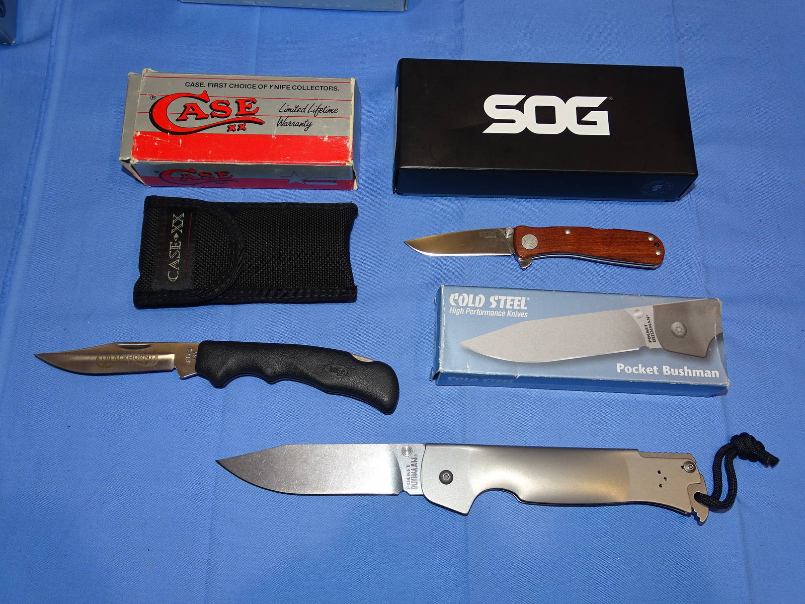 Folding Knife Trio, Case, Sog & Cold Steel W/ Boxes Auction
