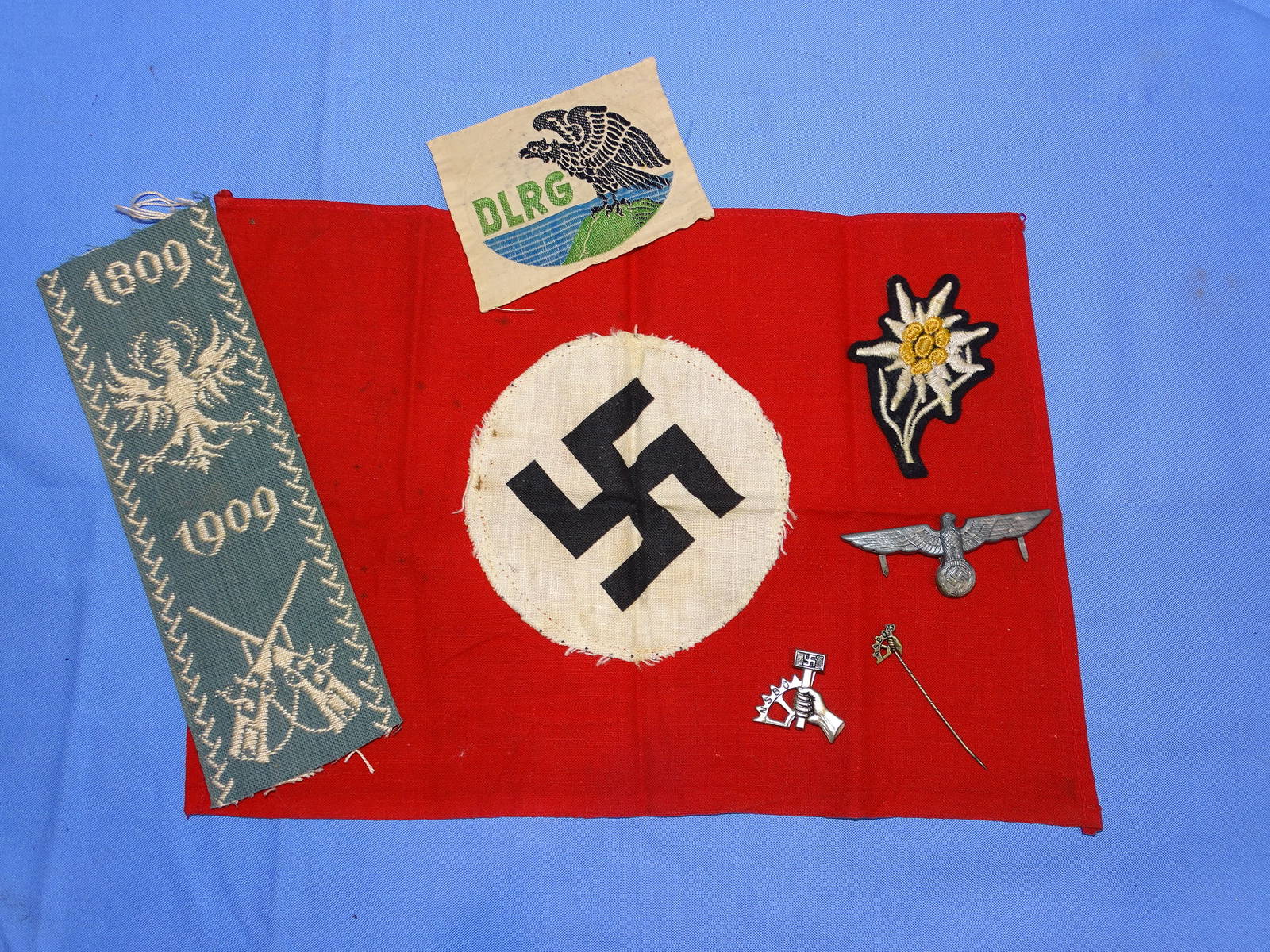 Wwii Nazi German Flag, Patch, Insignia, Pin Lot Auction